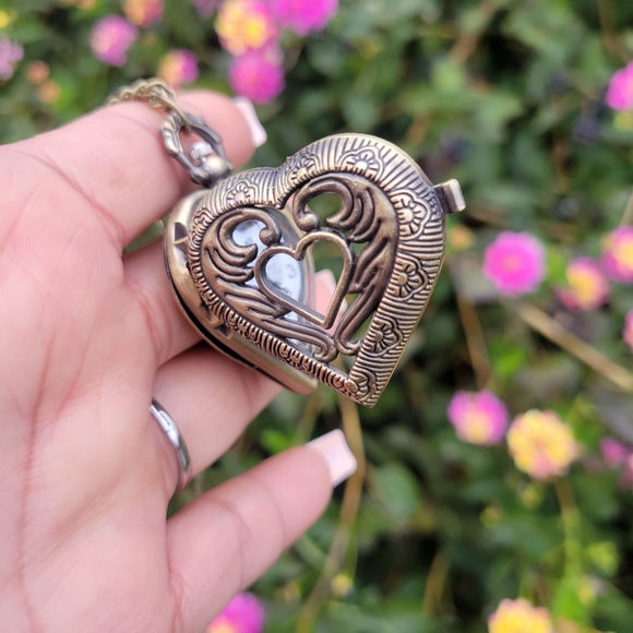 Jewelry | Antique Brass Heart Locket Watch Necklace Pocket Watch Locket ...